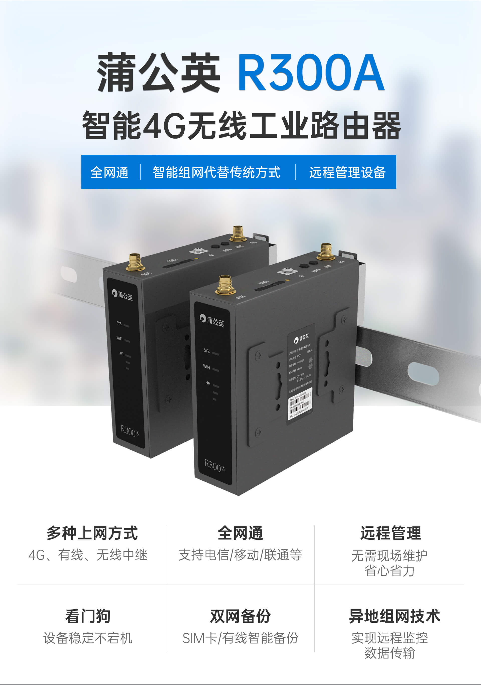 蒲公英4G工业无线路由器R300A-1121G-Oray商城
