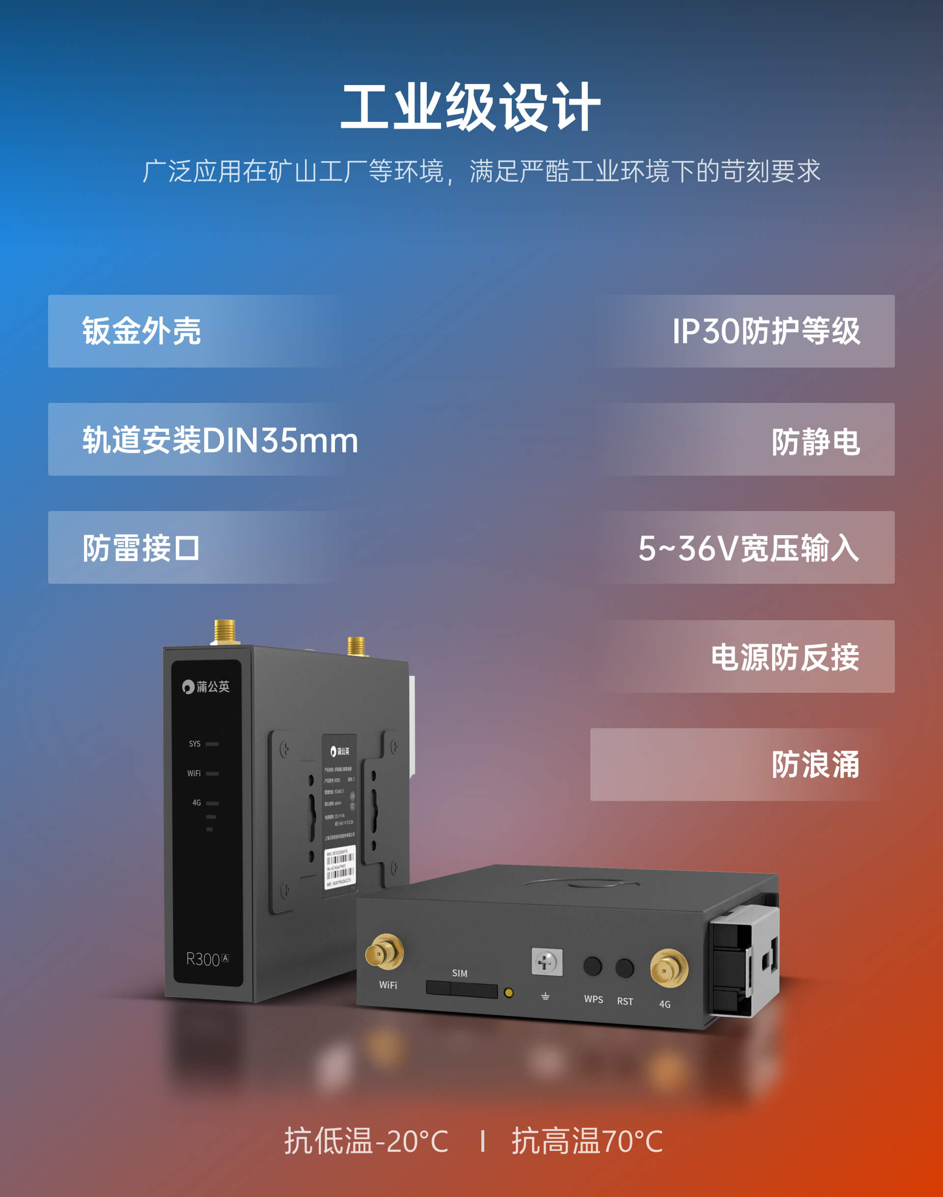 蒲公英4G工业无线路由器R300A-1121G-贝锐商城